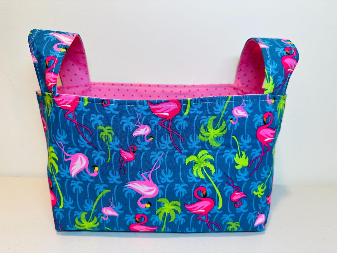 Flamingo Palm Tree Fabric Basket With Handles: Home Decor Storage - Etsy