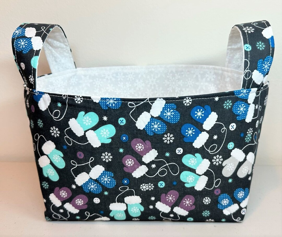 Winter Mittens Fabric Basket With Handles, Bin Container, Home Decor ...