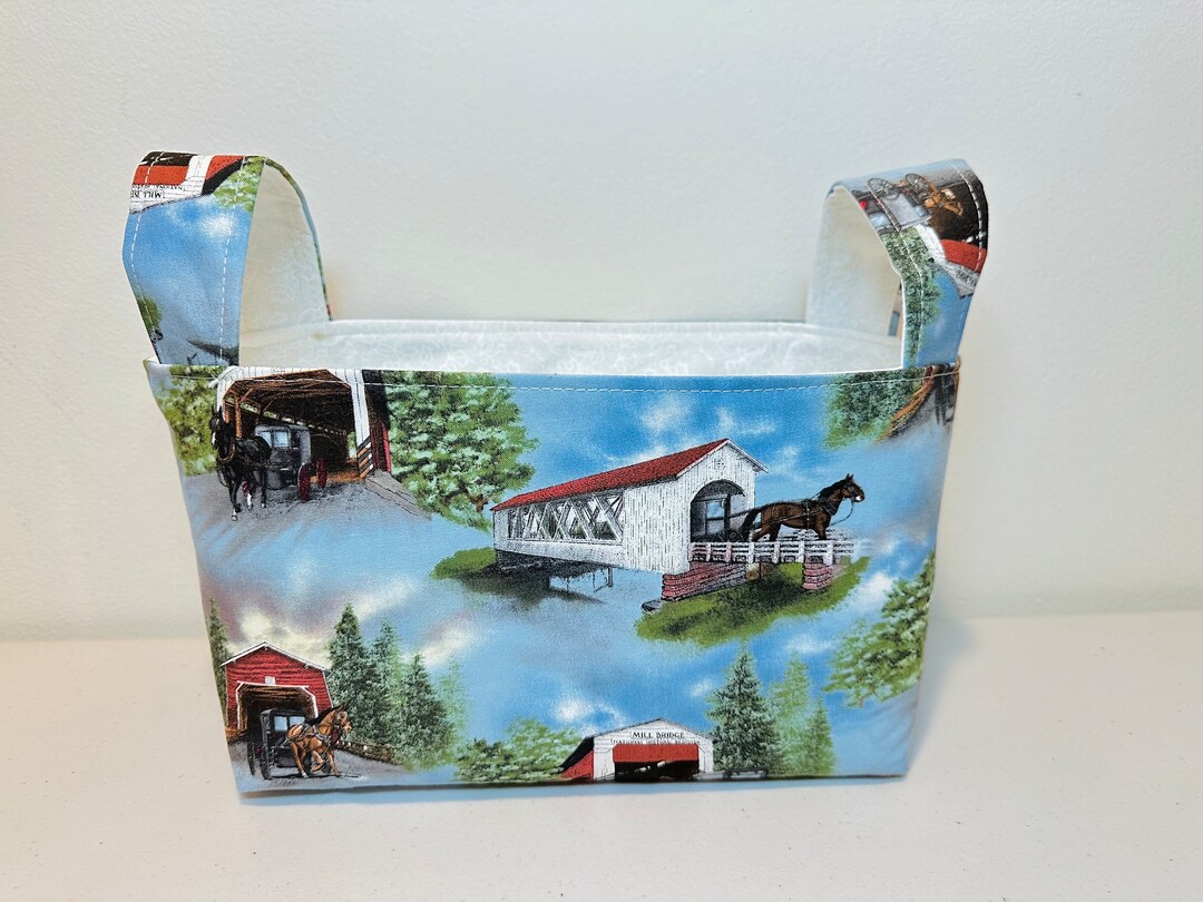 Covered Bridge Amish Buggy Carriage Fabric Basket With Handles, Bin ...