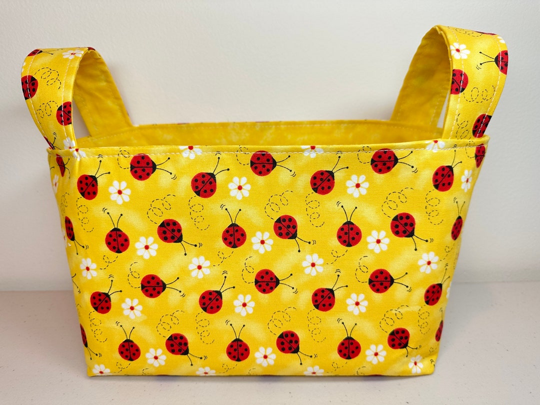 Ladybug Floral Fabric Basket With Handles, Bin Container, K-cup Holder ...