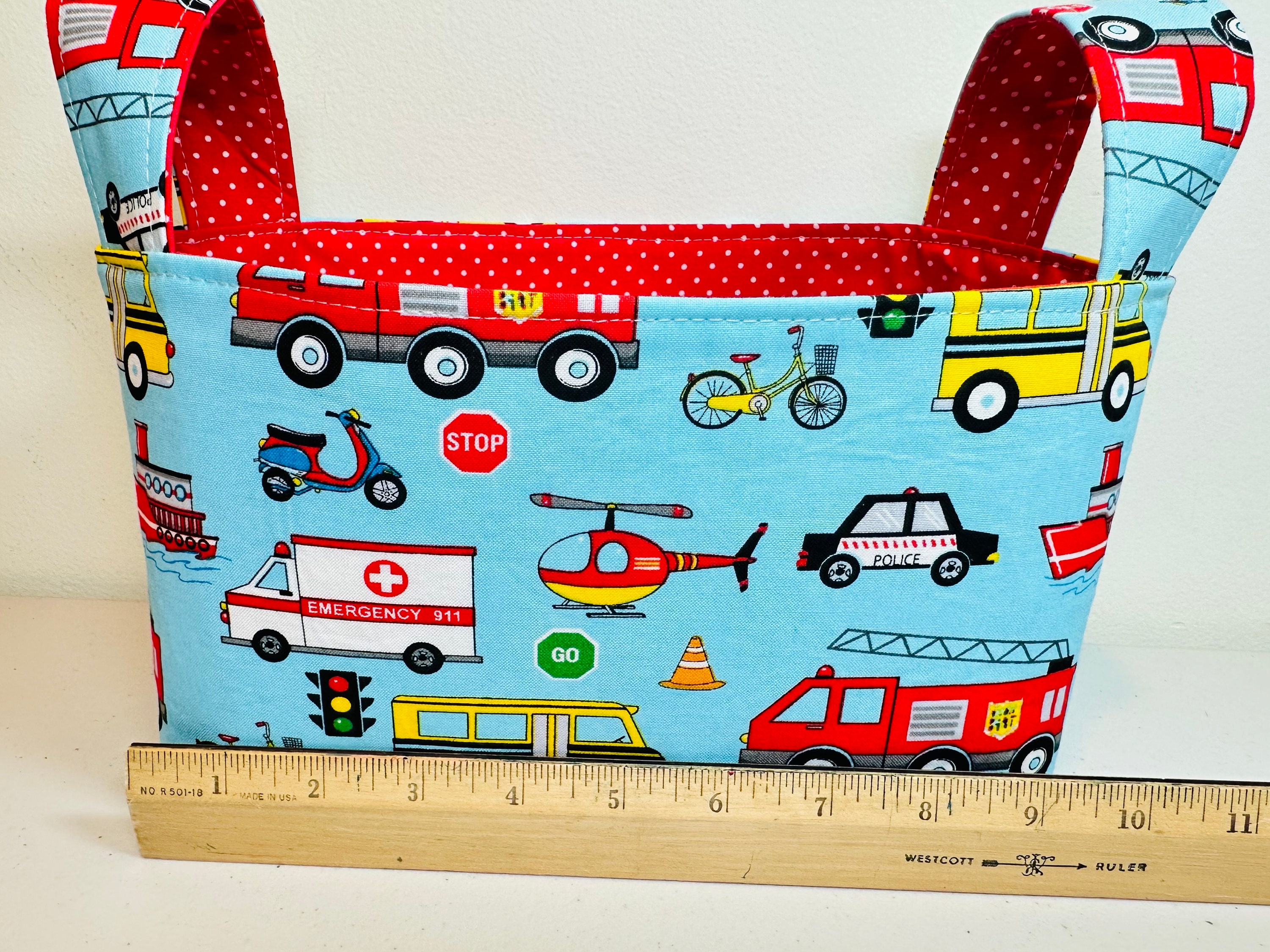 Transportation Fire Engine Trucks Fabric Basket With Handles: Toy ...