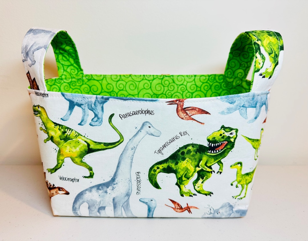 Dinosaur Dinos Fabric Gift Basket With Handles, Bin Container, Toy ...