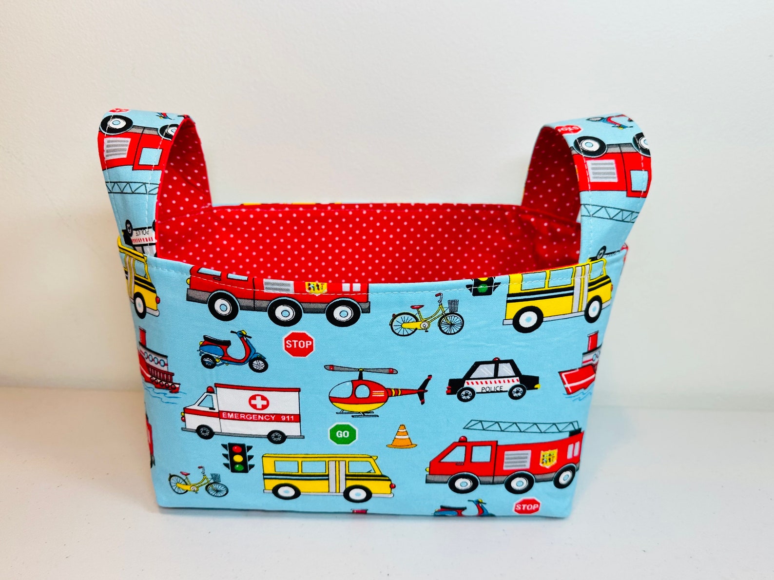 Transportation Fire Engine Trucks Fabric Basket With Handles: Toy ...