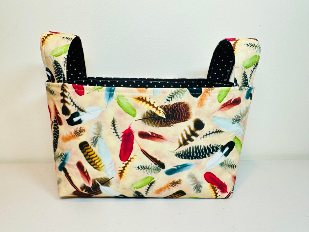 Bird Feathers Fabric Basket With Handles, Bin, Container With Handles ...