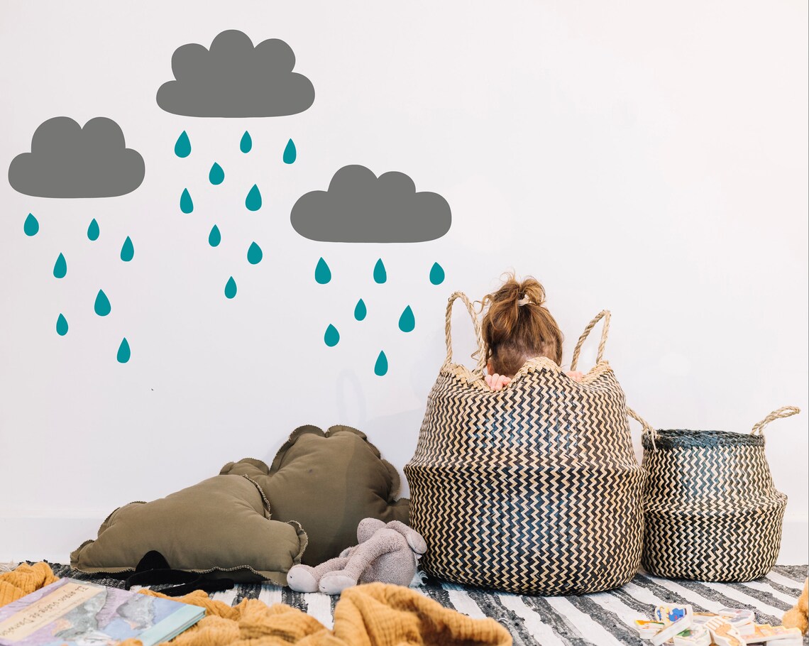 Cloud and Raindrop Wall Decals - Nursery Decal, Cloud Decals, Kids Room ...