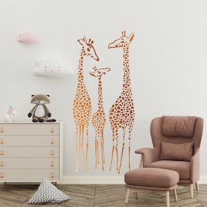 Nursery Giraffe Wall Decal, Giraffes Family Wall Decal Sticker, Safari ...