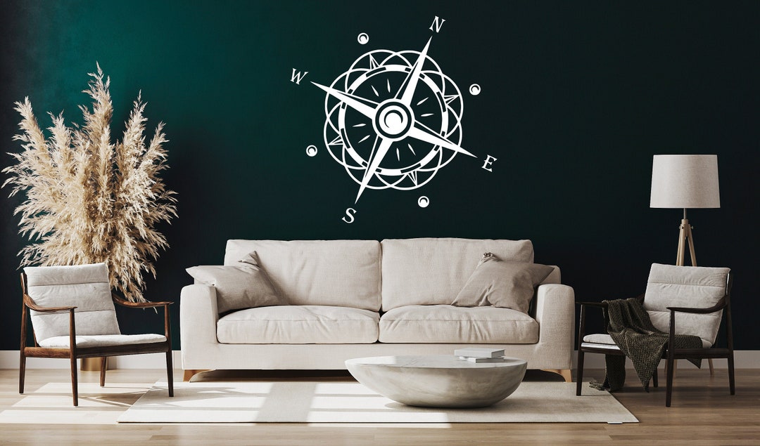 Compass Wall Decal - Bedroom Nautical Decor - Compass Rose Wall Decor ...