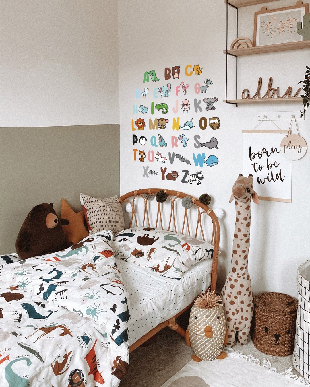 Animals Watercolor Alphabet Set, Peel and Stick Decal, Reusable Wall ...