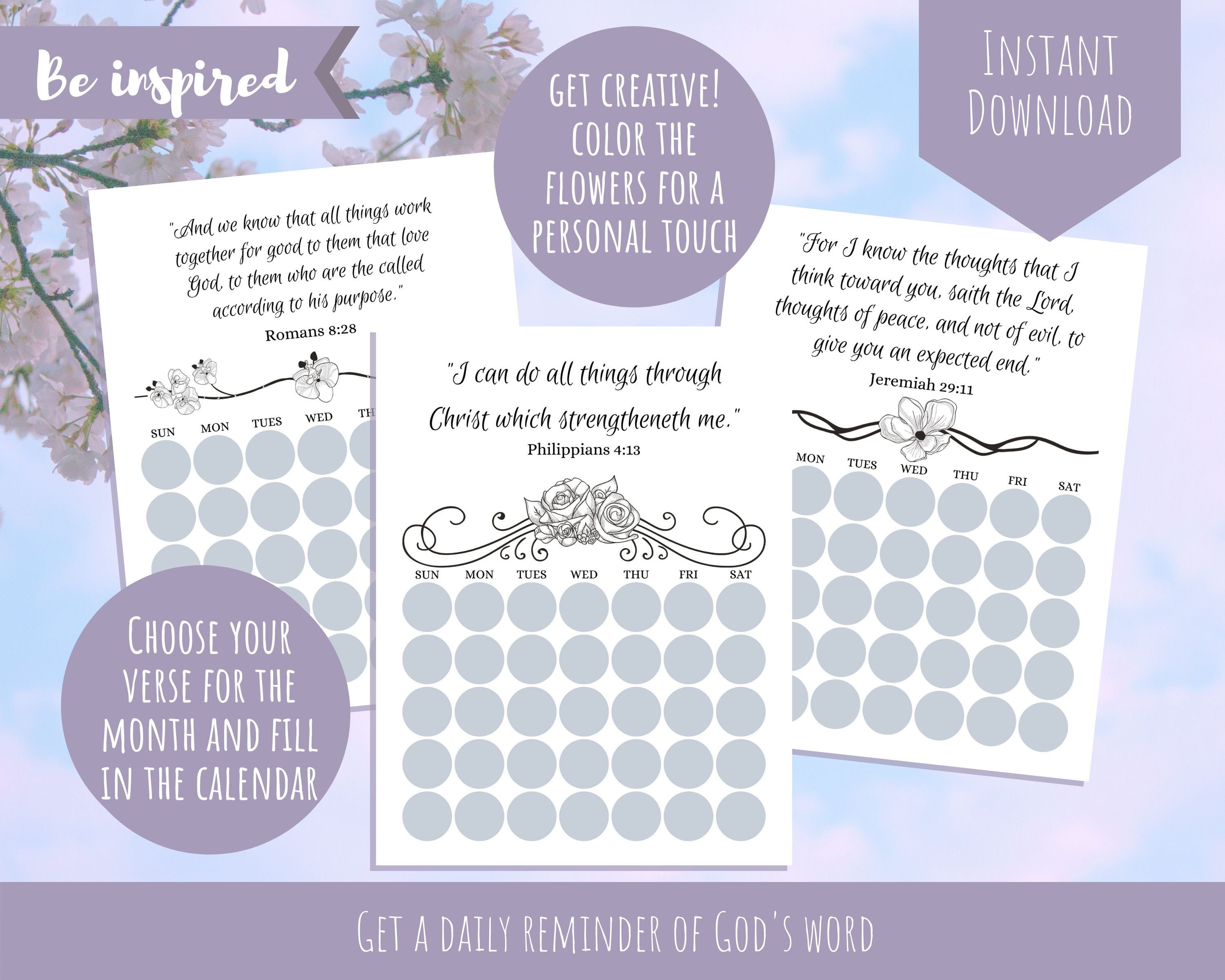 12 Month Scripture Calendar Template | Undated Calendar Printable - Etsy