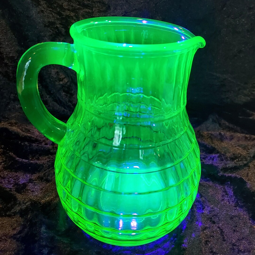 Vintage Hocking Uranium Block Optic - 8" Inch Bulbous Glass Pitcher - Etsy