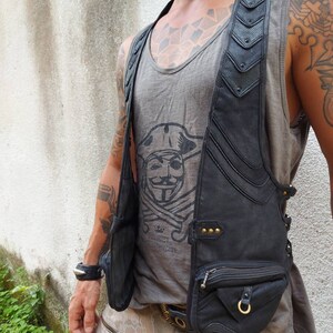 Mens Steampunk Vest, Pocket Holster, Rocker Vest, Studded Vest, Leather ...