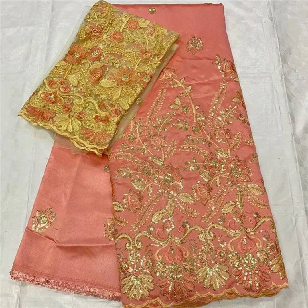 High Quality 5+2 Yards African George Lace Fabric With Net Sequins and ...