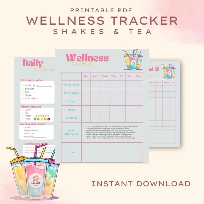Wellness Tracker Printable - Daily Habit, Mood, Self Care and Water ...