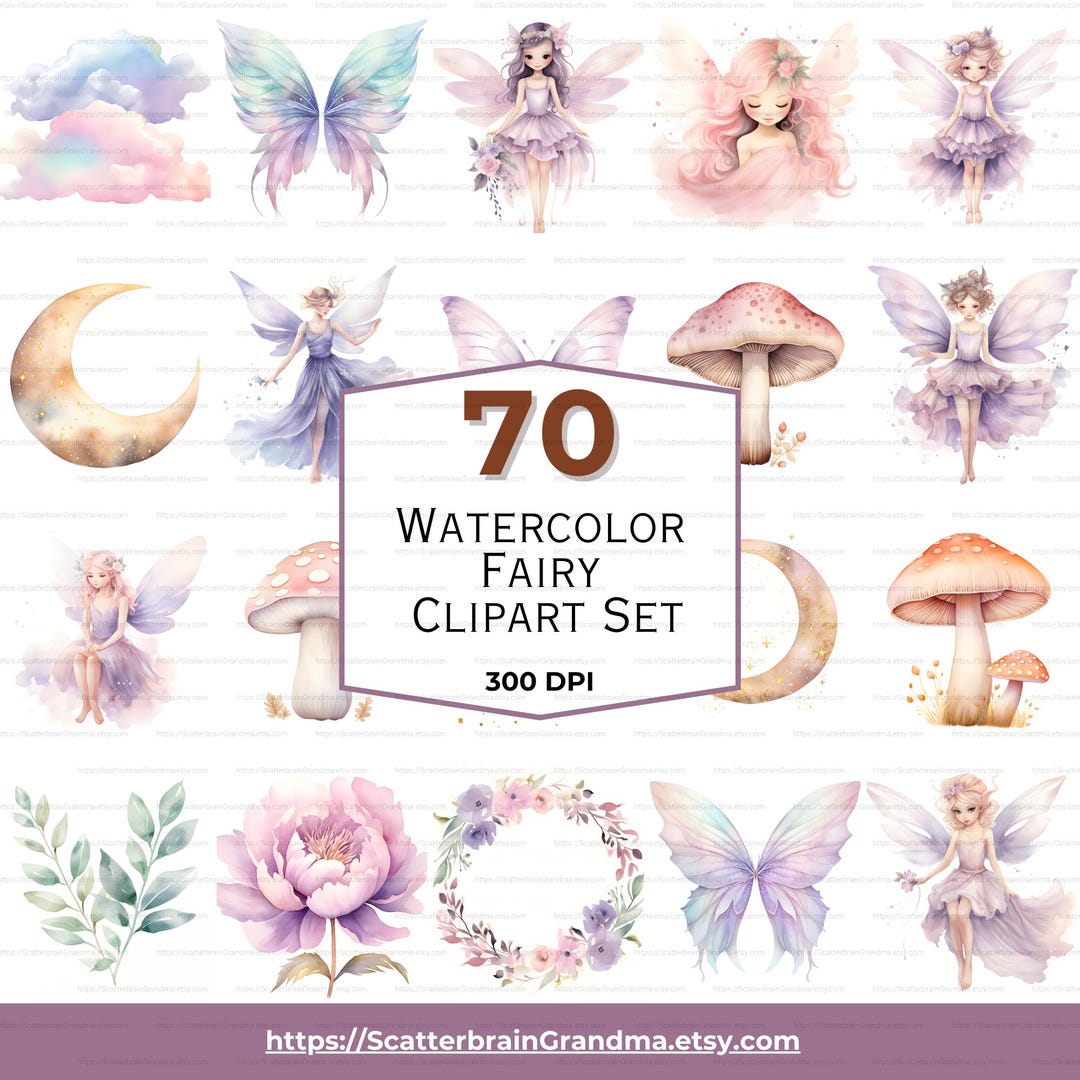 Watercolor Fairy Clipart Bundle | Whimsical Pastel Fairy Illustrations ...