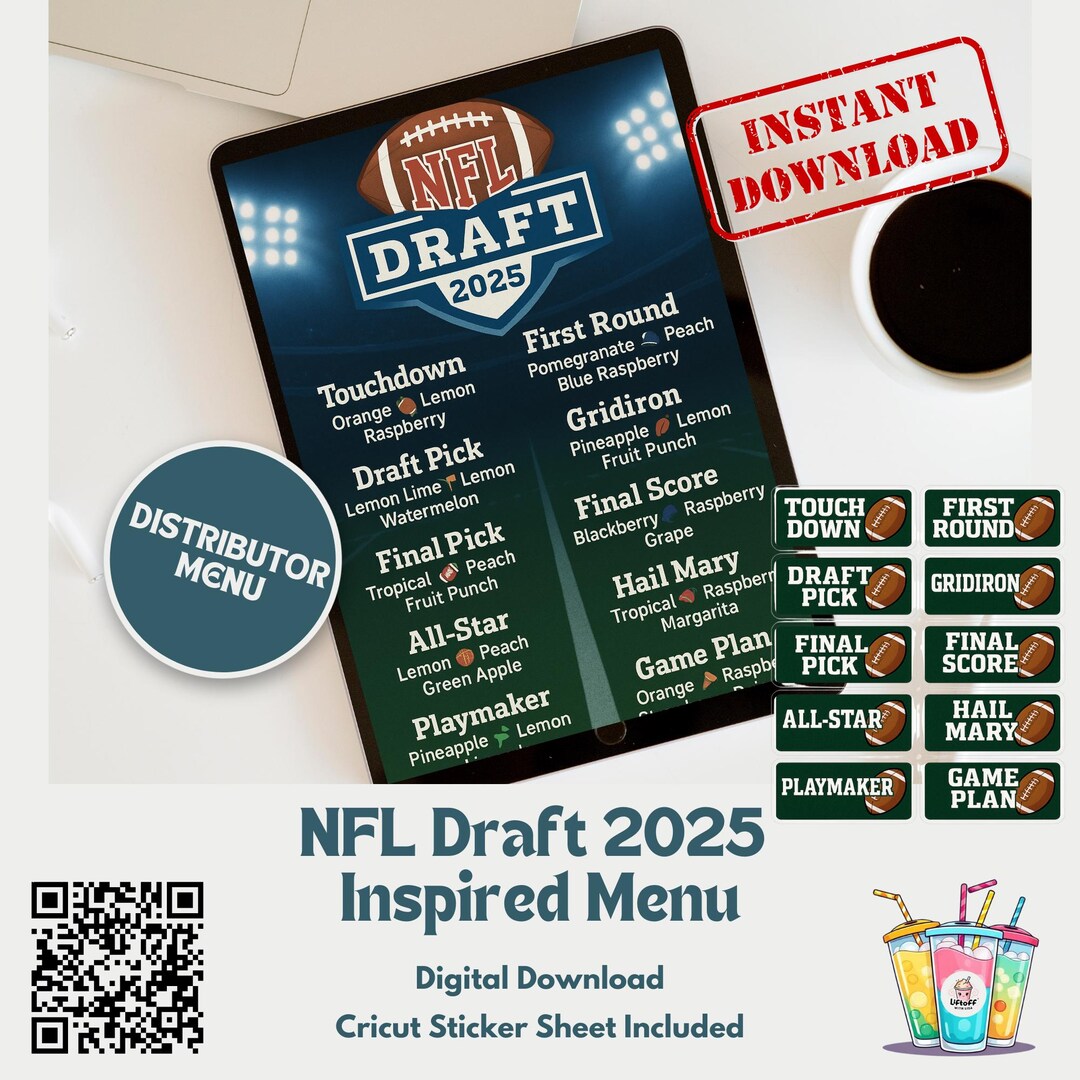NFL Draft Loaded Tea Menu & Cricut Stickers | Printable Football Tea Menu + Fun Tea Name Labels ...