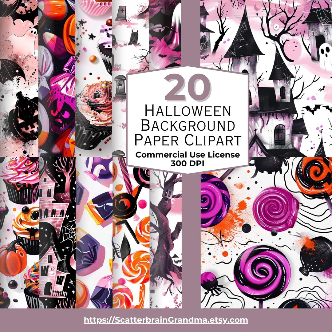 Halloween Background Clipart Bundle – 20 Spooky Cute Jpgs – Ghosts ...