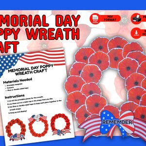 Memorial Day Poppy Wreath Printable – Patriotic Red Poppy Wall Art ...