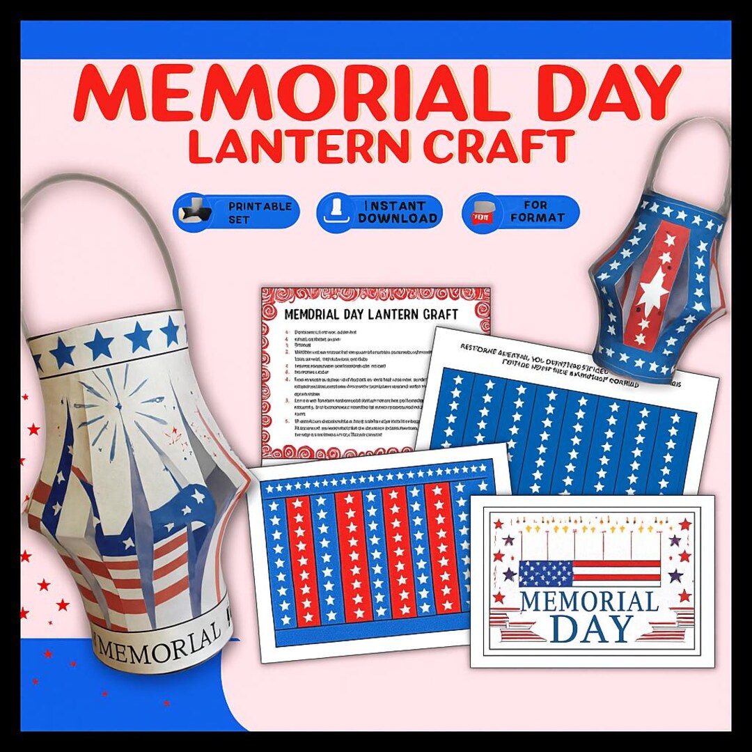 Memorial Day Lantern Craft Printable – Patriotic DIY Red Poppy Lantern ...