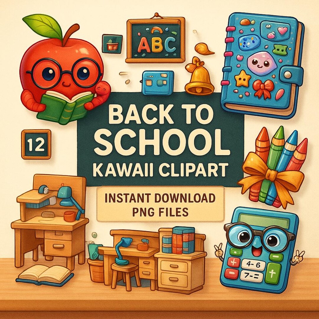 Back to School Kawaii Clipart Bundle • Cute Teacher & Classroom PNG ...