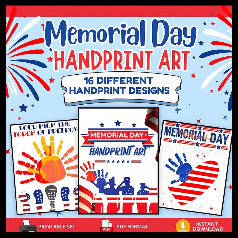 Memorial Day Handprint Art Printable – Patriotic Keepsake for Kids ...
