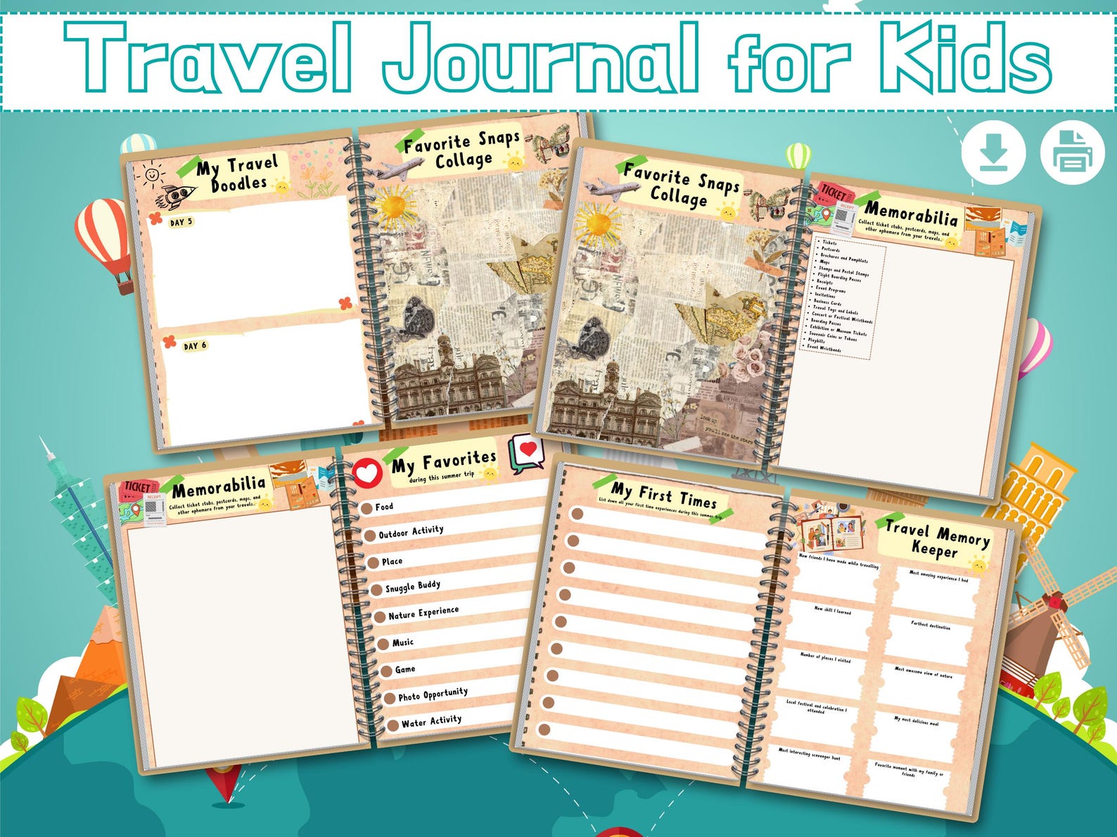 Printable Kids Travel Journal: Vacation Activity Book (digital Download ...