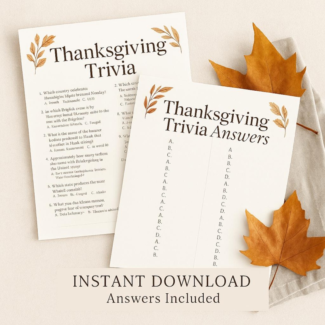 Thanksgiving Trivia Game – Printable Party Game, Fall Family Activity ...