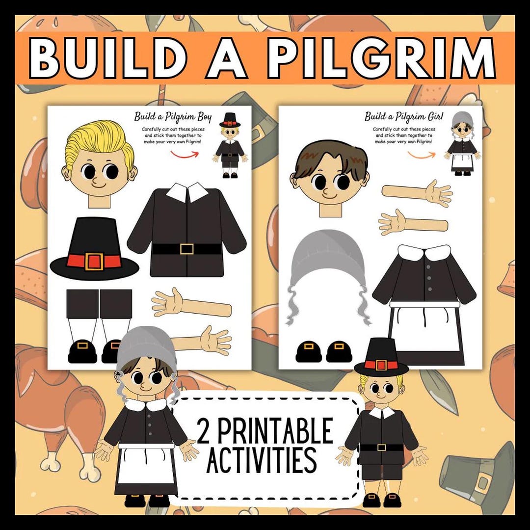 Build a Pilgrim Printable Craft – Thanksgiving Cut & Paste Activity - Etsy