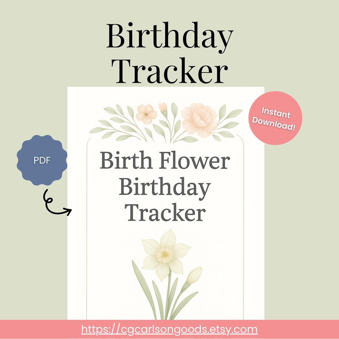 Birth Flower Birthday Tracker • Perpetual Floral Birthday Calendar ...