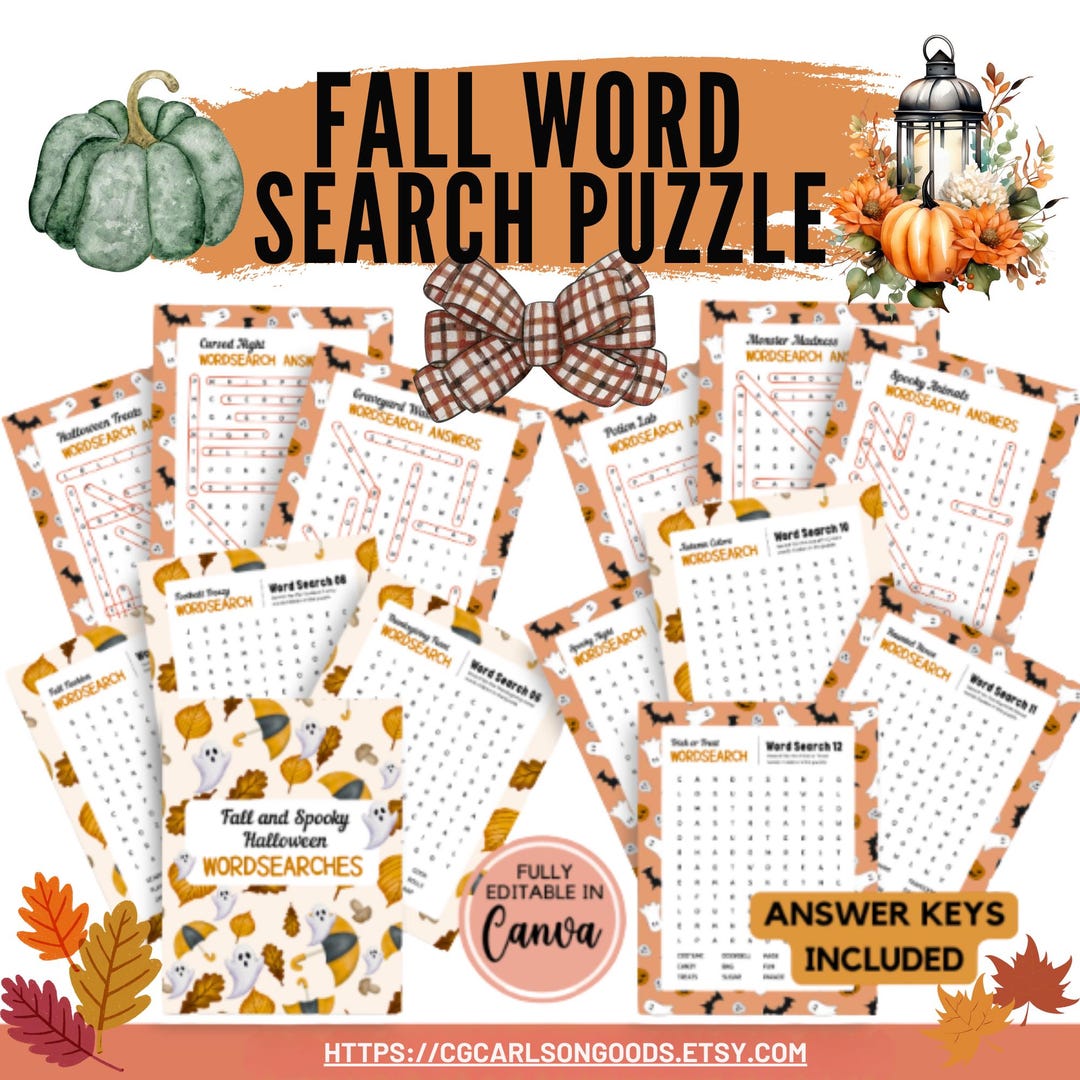 Fall & Halloween Word Search Puzzles: Printable Classroom Games (PDF ...