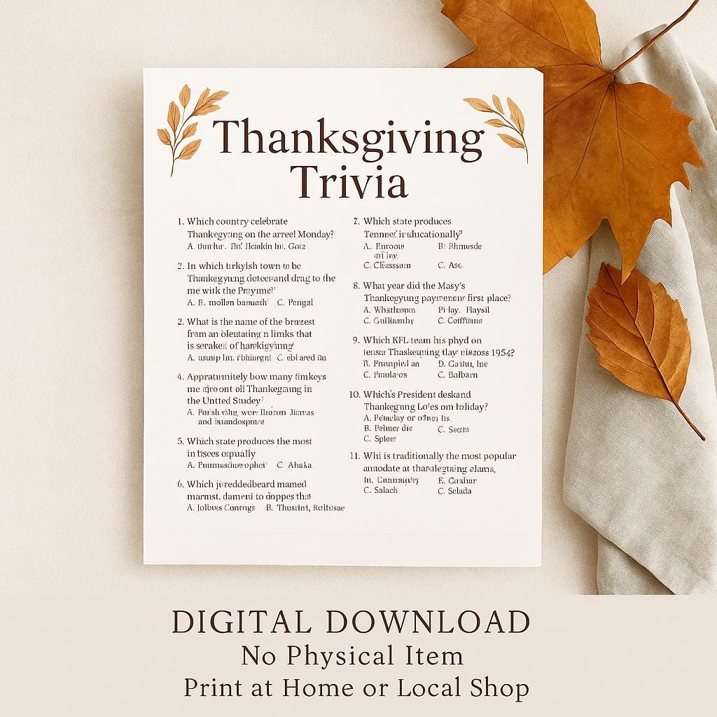Thanksgiving Trivia Game – Printable Party Game, Fall Family Activity ...
