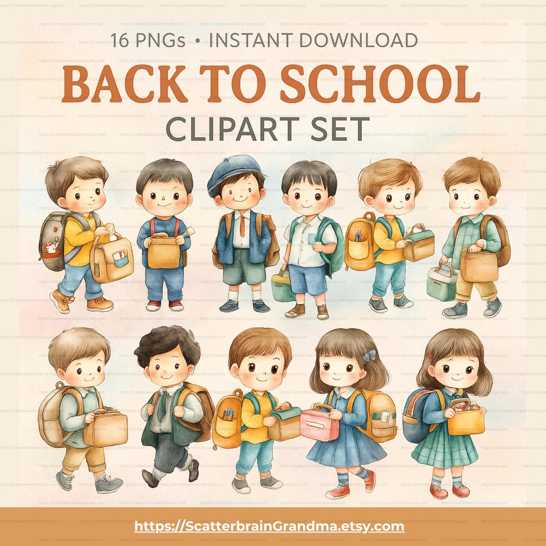 Back to School Kids Clipart | 16 Watercolor Boy & Girl Pngs | Cute ...