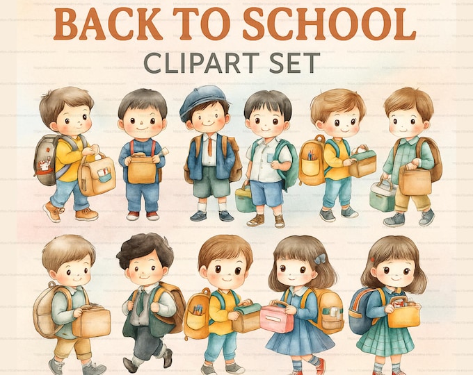 SCHOOL Clipart, Kids Watercolor Clipart, Boy and Girl,back to School ...
