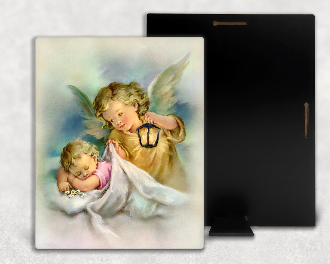 Vintage Guardian Angel With Baby Picture, Baptism Gift, Godchild Gift ...