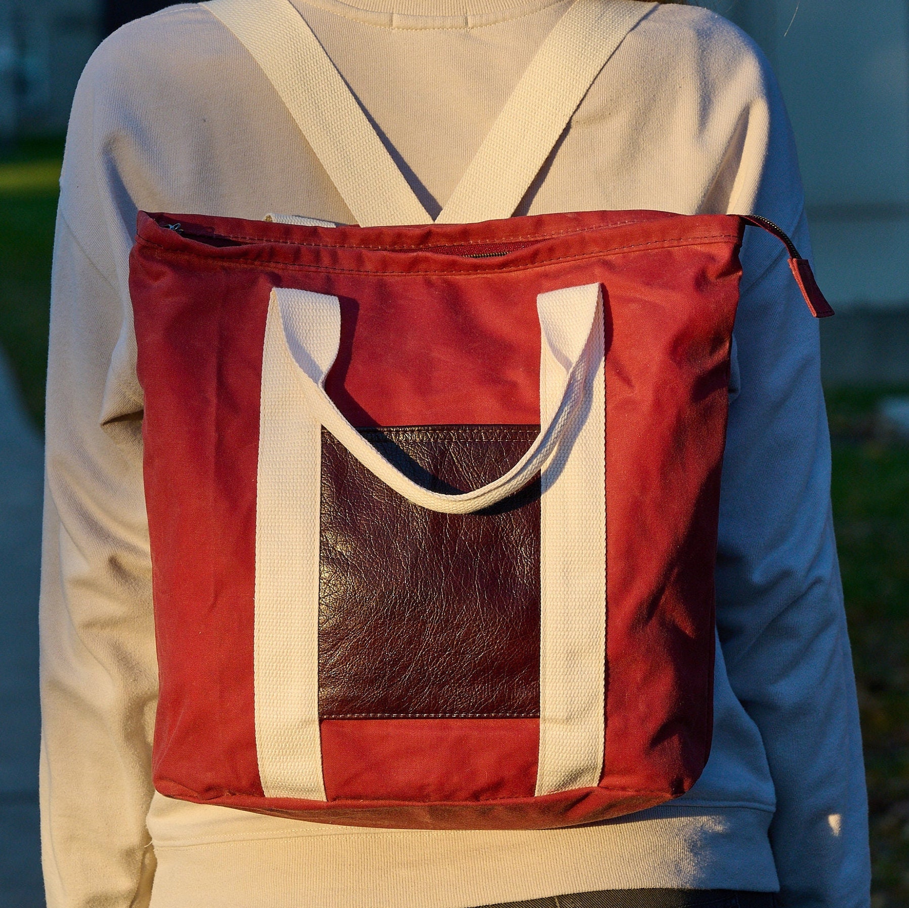 Convertible Tote Backpack Red Waxed Canvas Purse for Women | Etsy