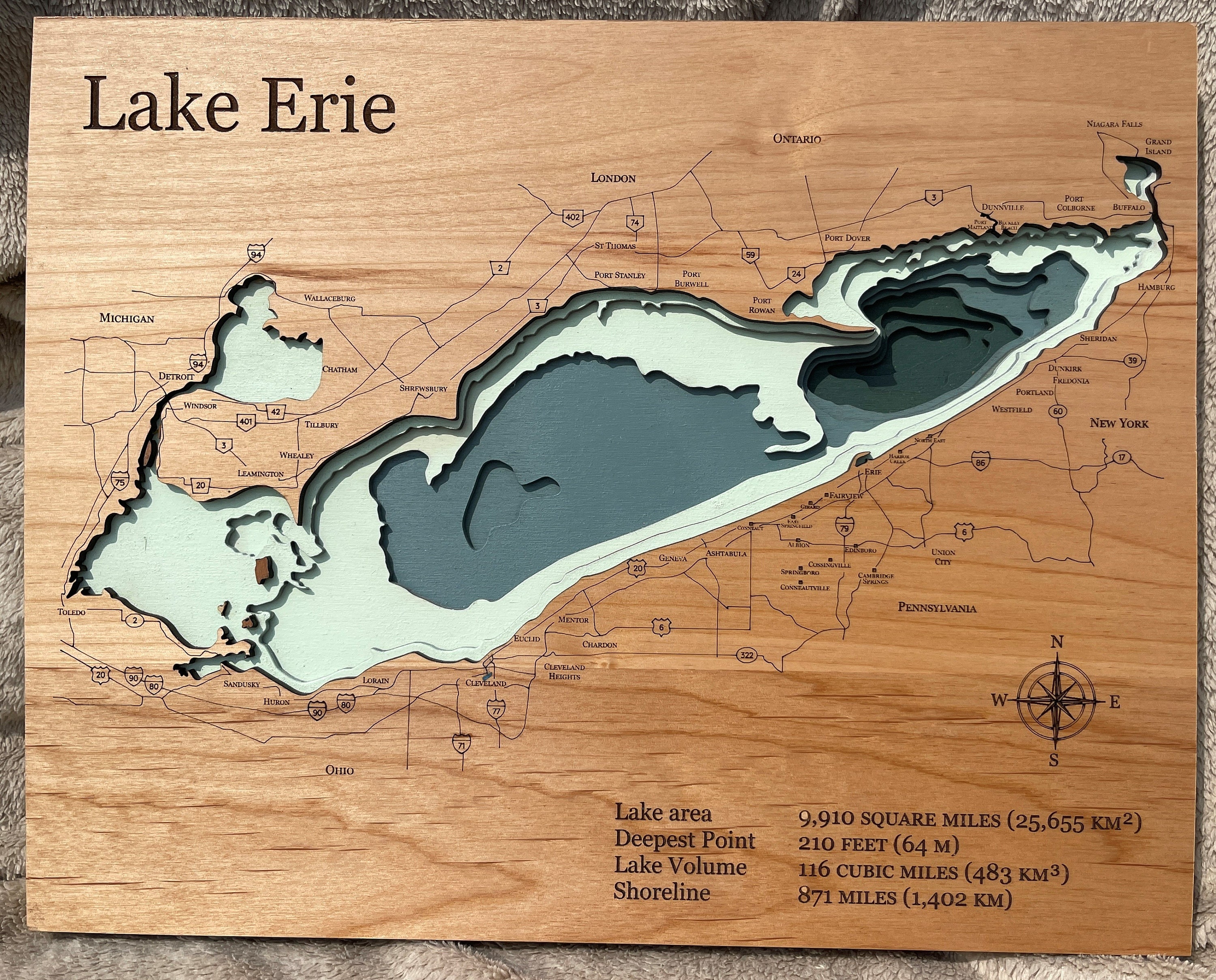 Lake Erie 3D Layered Map | Etsy