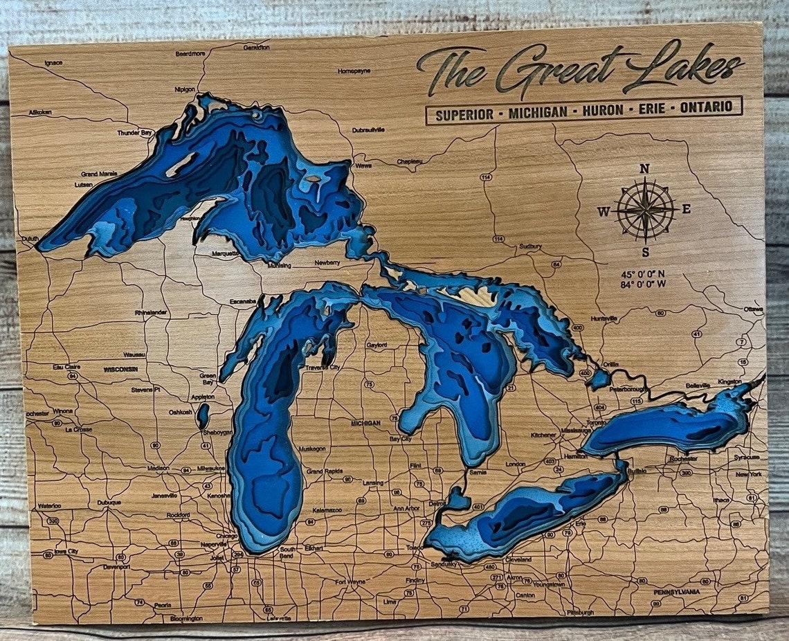 Great Lakes 3D Layered Map - Etsy