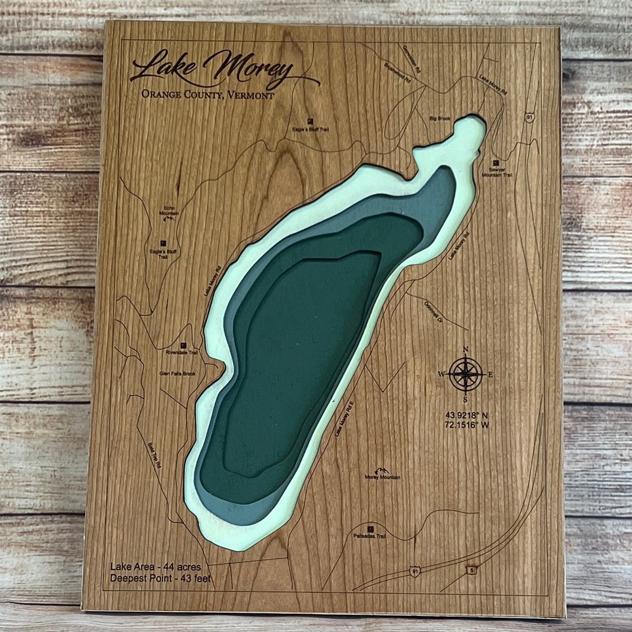 Lake Morey, Vermont 3D Layered Map - Etsy