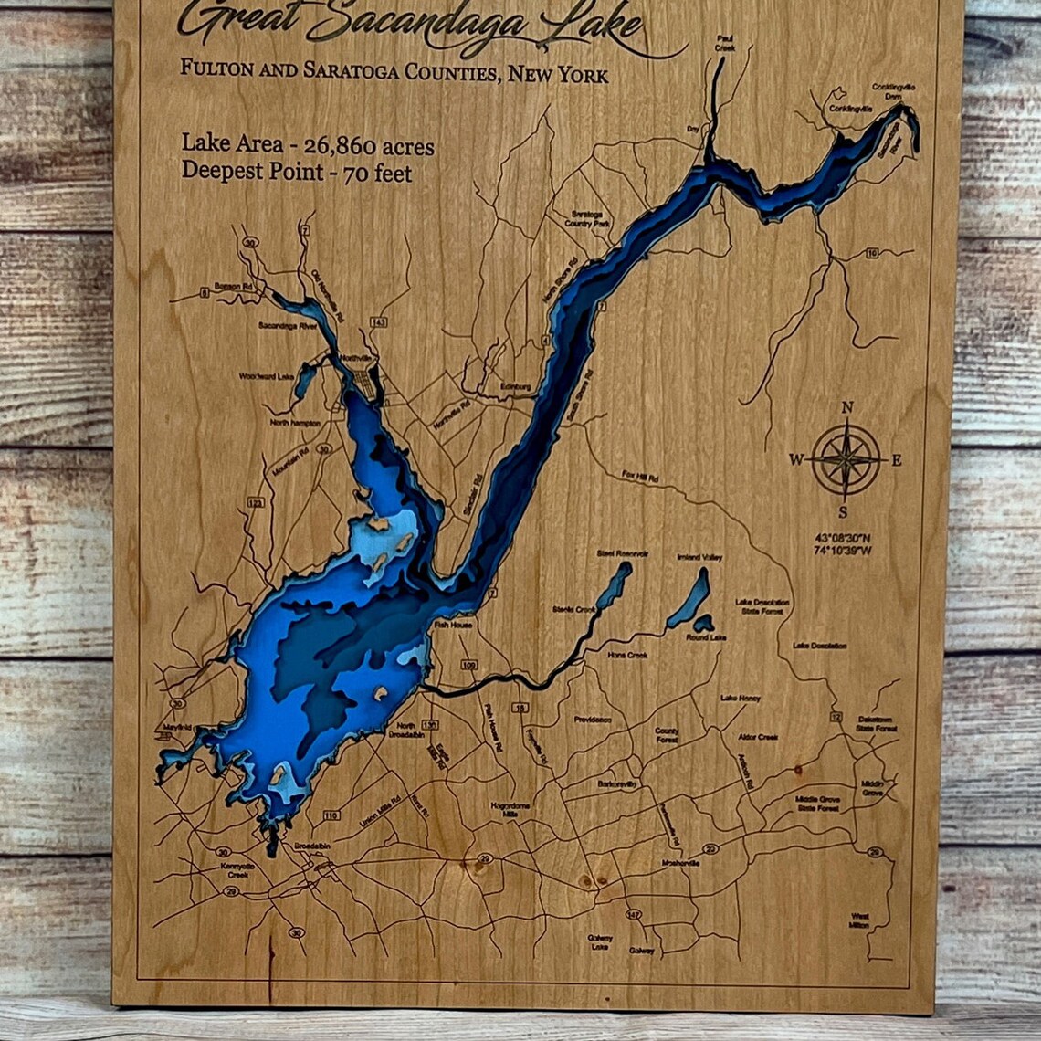 Great Lake Sacandaga 3D Layered Map - Etsy