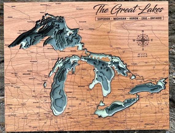 Great Lakes 3D Layered Map - Etsy