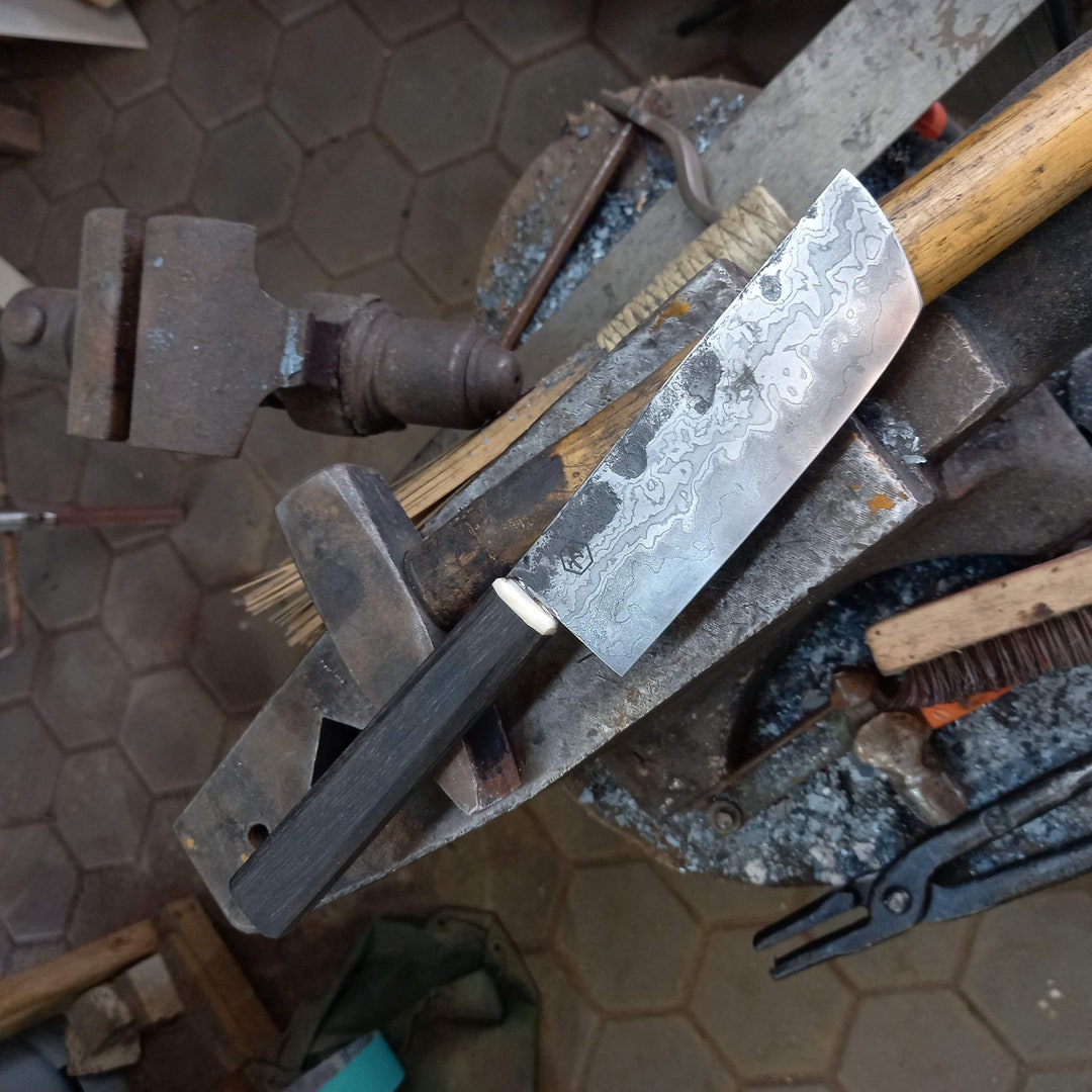 Nakiri Handforged Japanese Blue High Carbon Steel Damascus Steel - Etsy