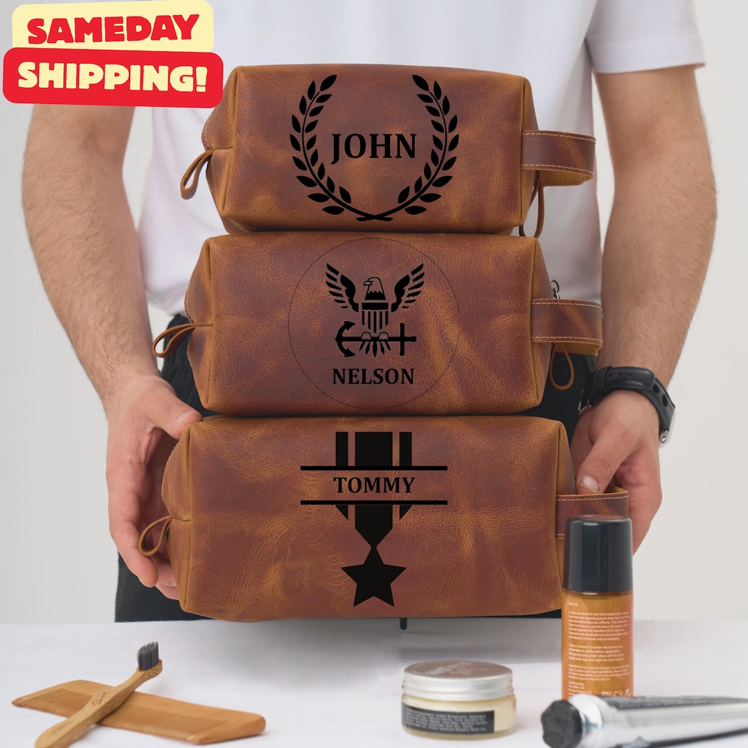 Personalized Leather Dopp Kit – Military Travel Bag, Veteran Gift - Etsy