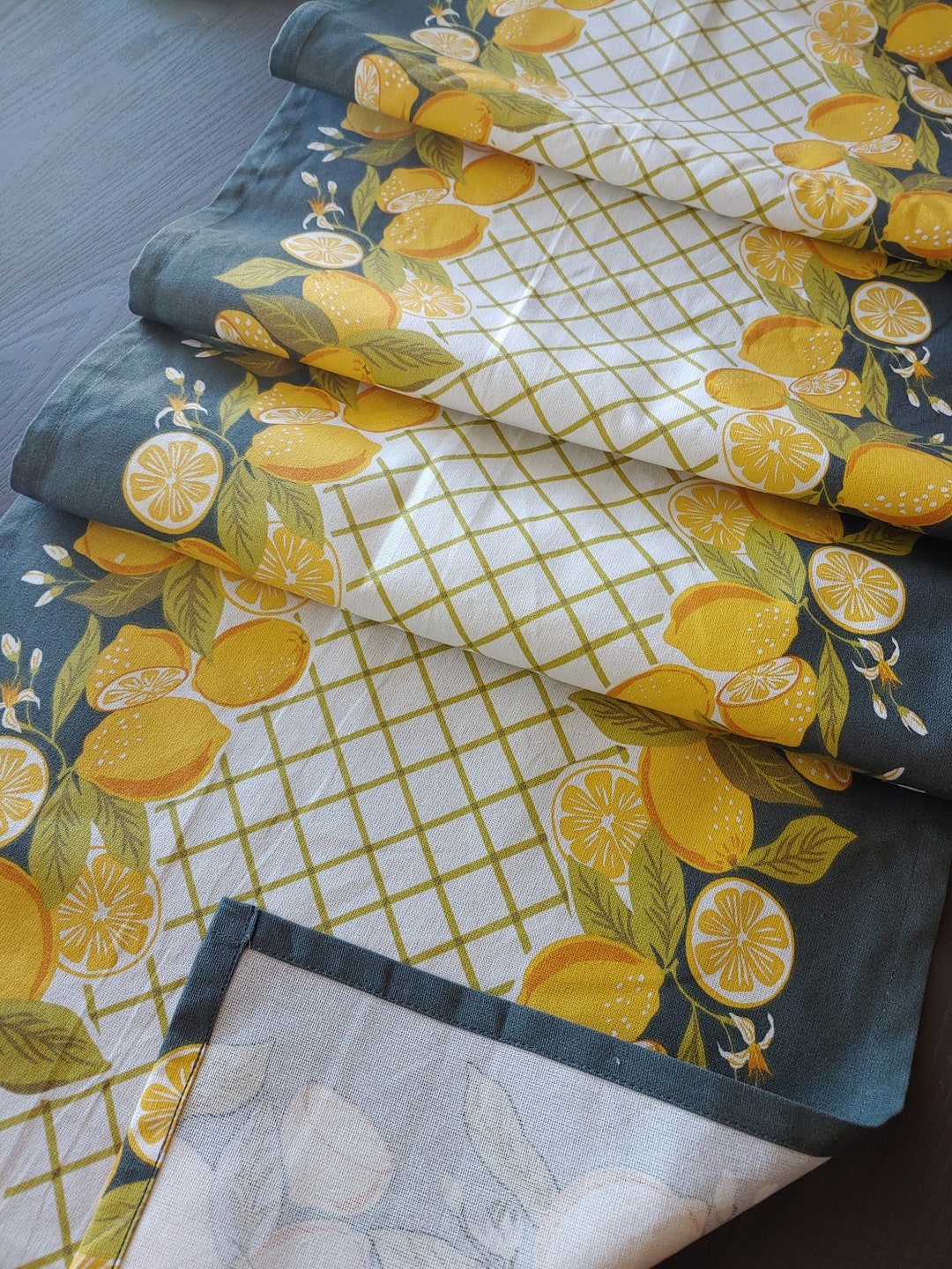 NEW Lemon Print Table Runner, Spring Kitchen Runner, Citrus Table ...