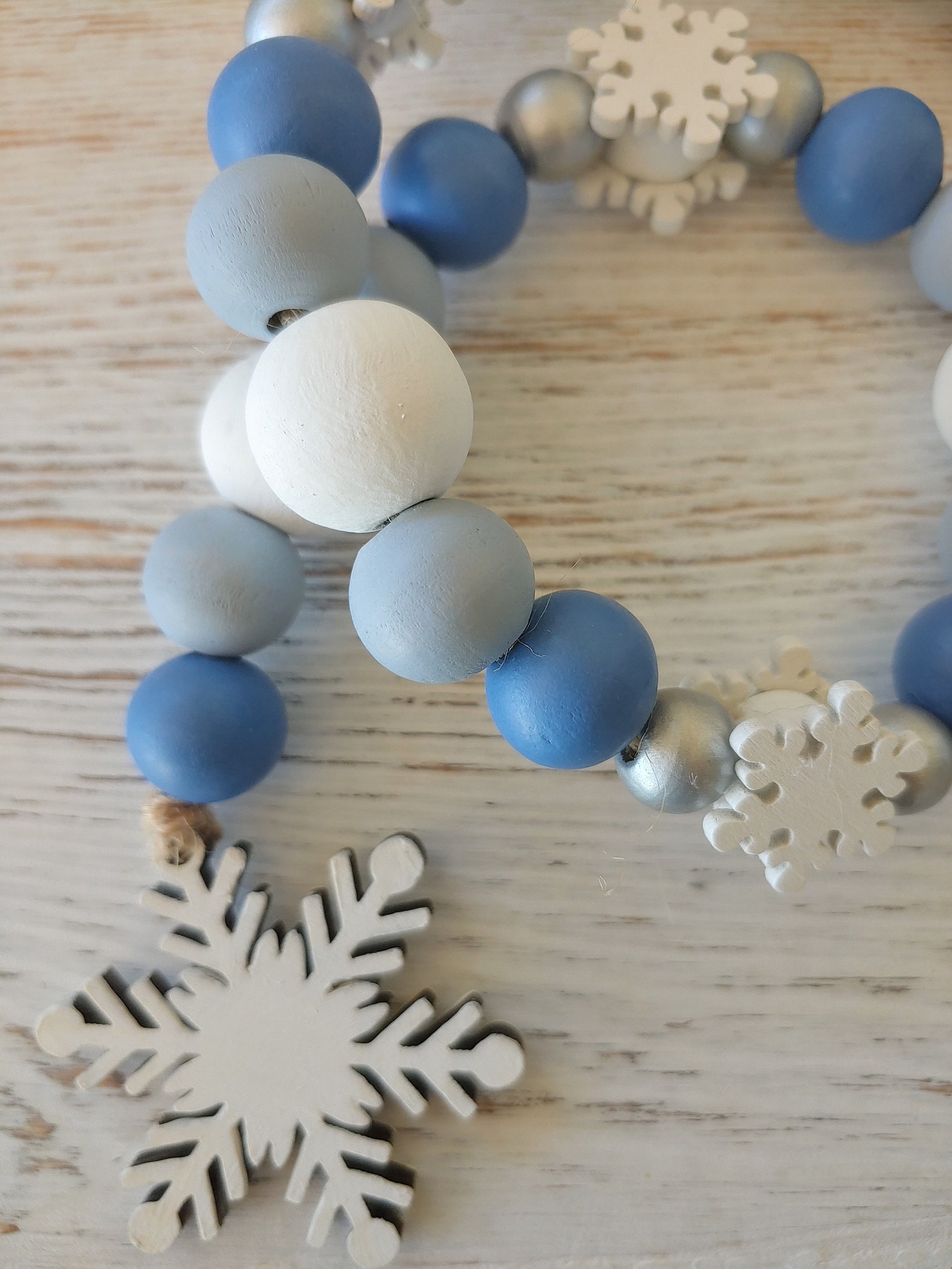 Snowflake Wood Bead Garland: Farmhouse Christmas Tiered Tray Decor - Etsy