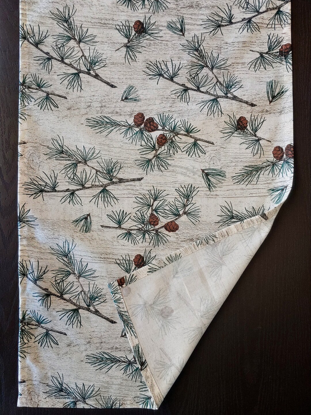 Farmhouse Pinecone Table Runner: Cream Cotton Linen, Christmas Winter ...