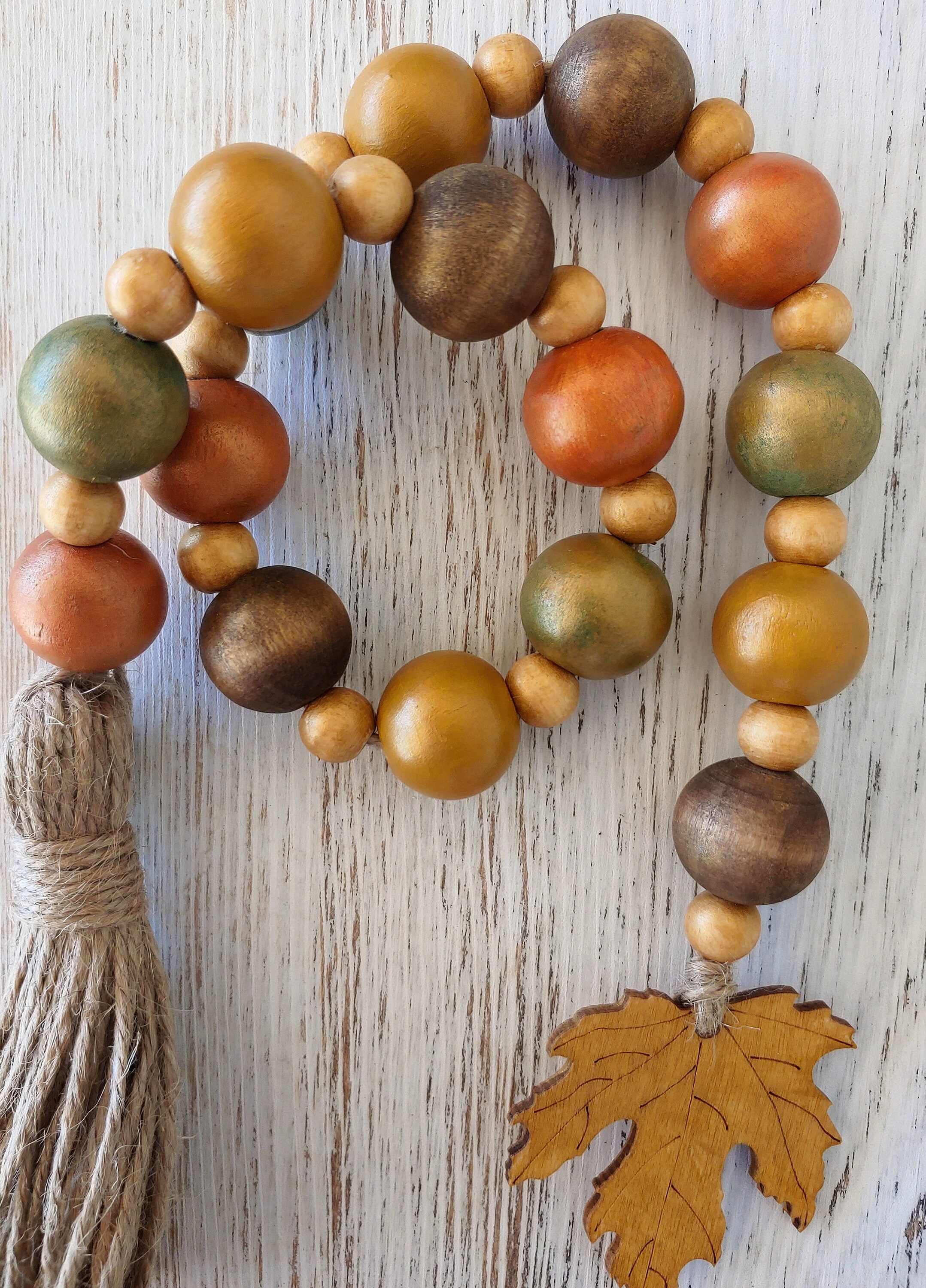 Farmhouse Fall Wood Bead Garland: Tiered Tray Decor With Jute Tassel - Etsy