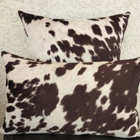Black Velvet Cow Print Pillow Cover, Brown Cow Hide Cushion, Black Cow ...