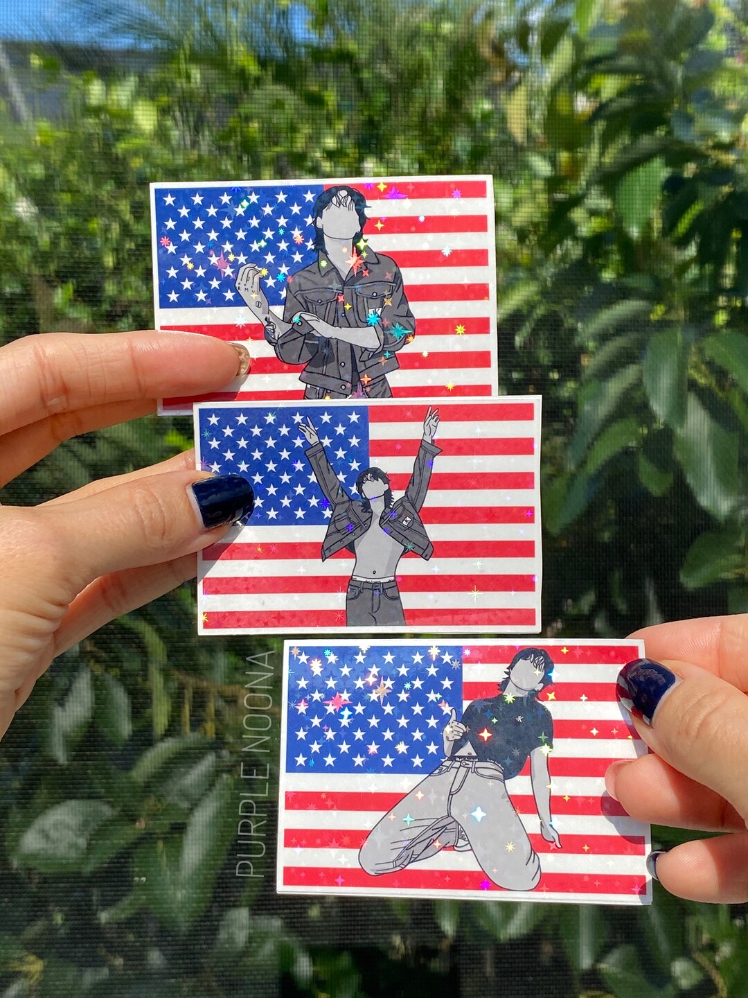 JK Sparkling Stickers, Jungkook US Flag Stickers, Golden, 3D, Seven ...