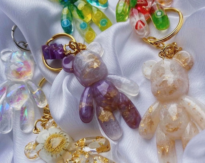 CUSTOM Teddy Bear Keychain, Personalized Keychain, Epoxy Resin, Resin ...