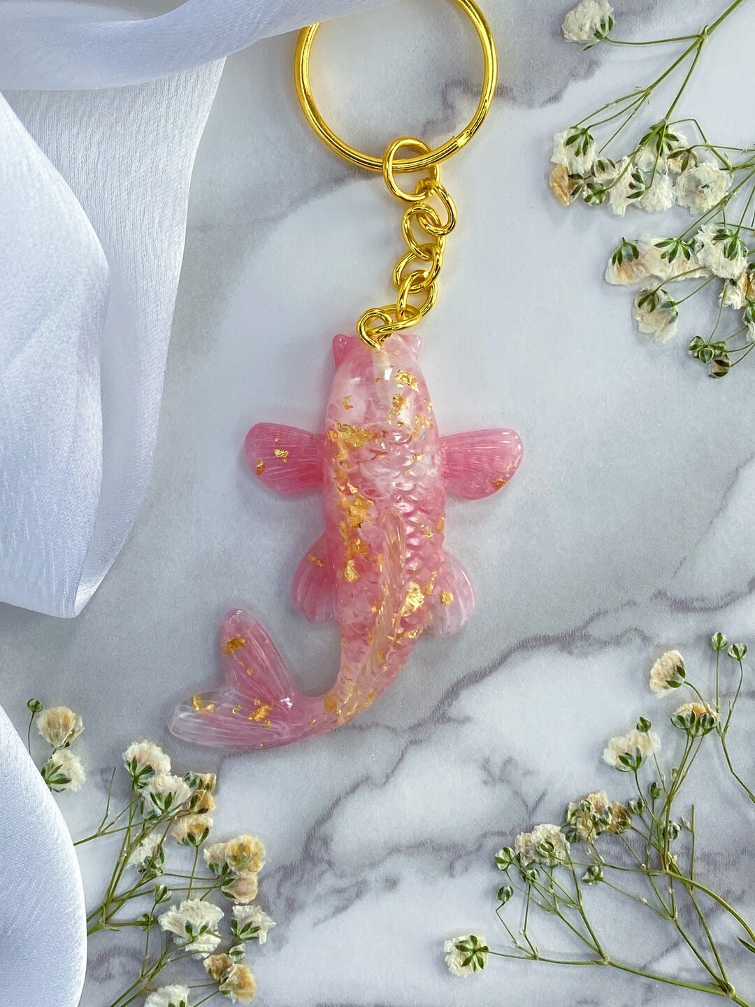 Pink Quartz Koi Fish Keychain / Purse Accessory / Good Luck Charm ...