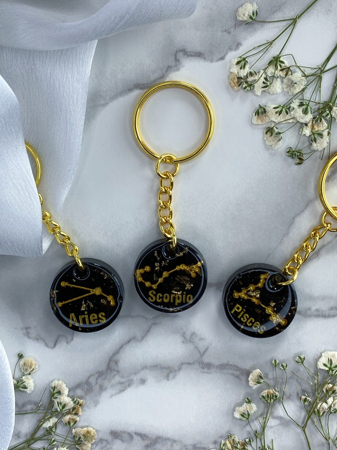 Black Zodiac Keychain / Zodiac Keychain /resin Keychain / Constellation ...